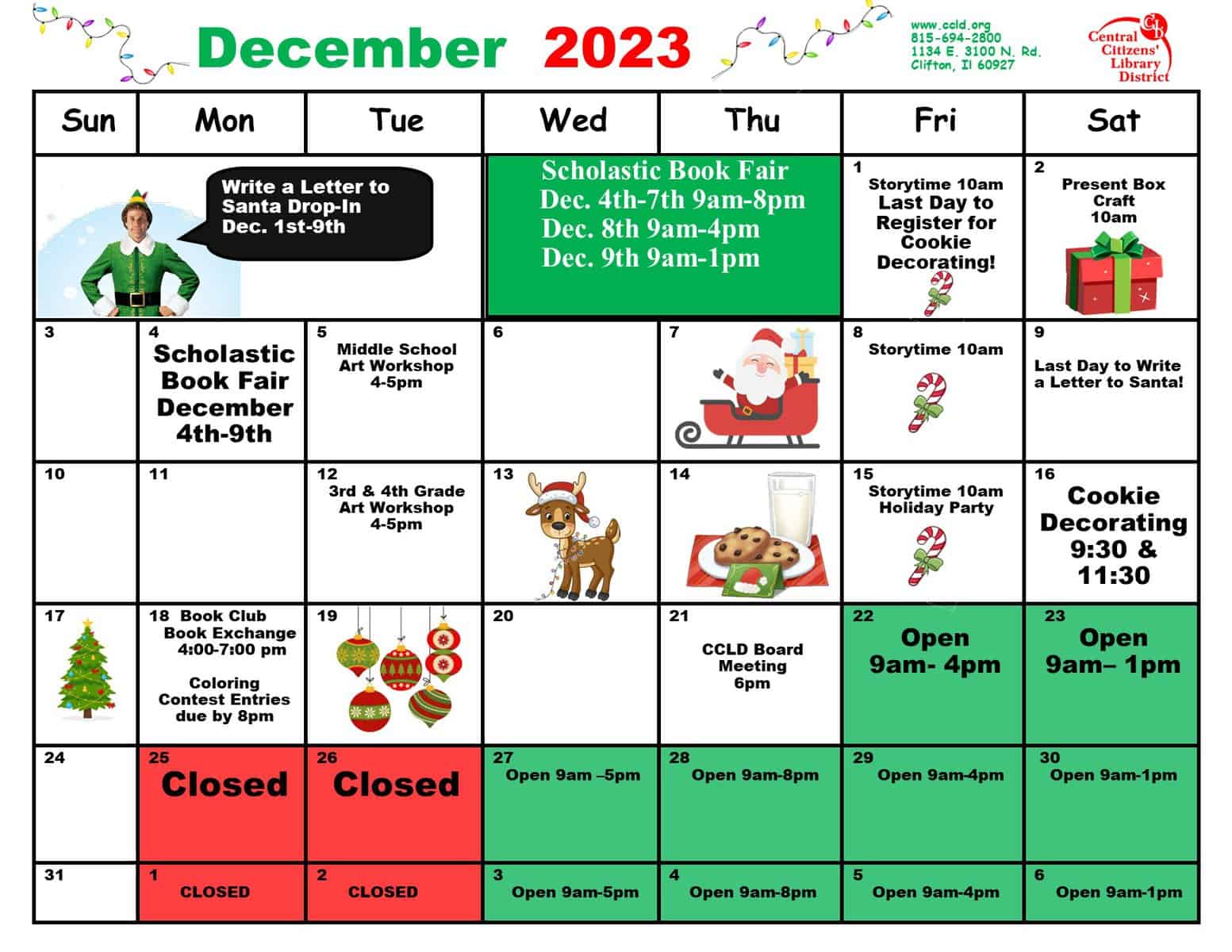 December Calendar – Central Citizens Library District
