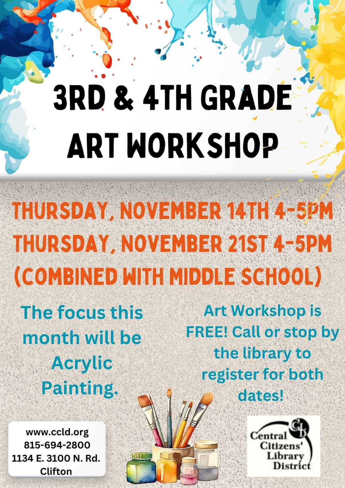 3rd & 4th Grade Art Workshop – Central Citizens Library District