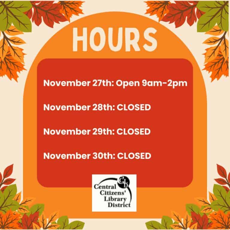 Holiday Hours – Central Citizens Library District
