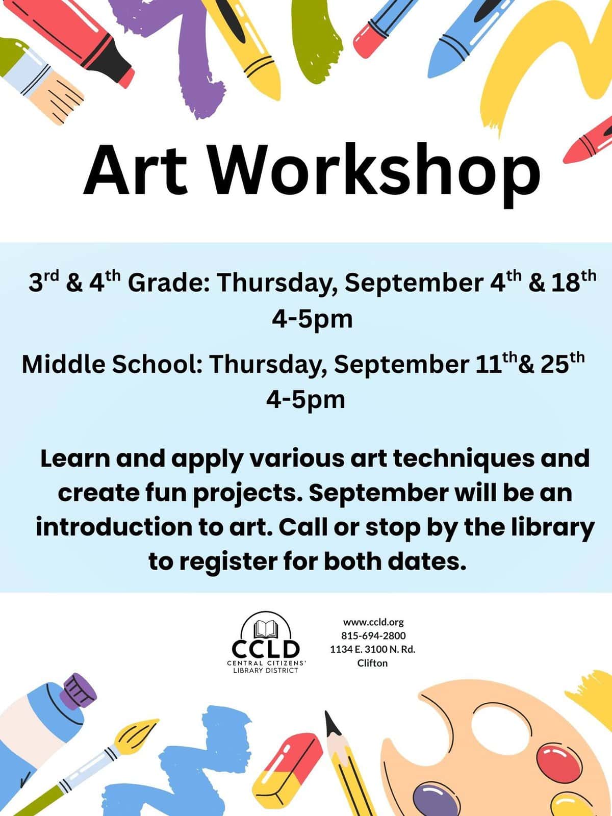 3rd & 4th Grade Art Workshop – Central Citizens Library District